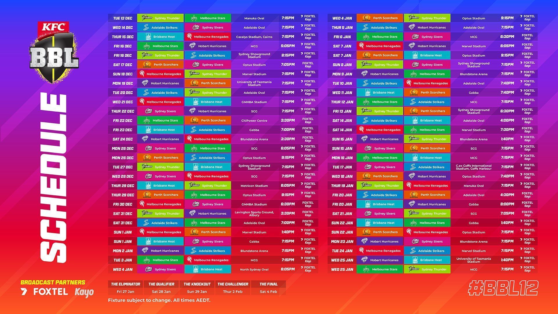 Big Bash League Schedule for the 2023/2024 Season – CFS News